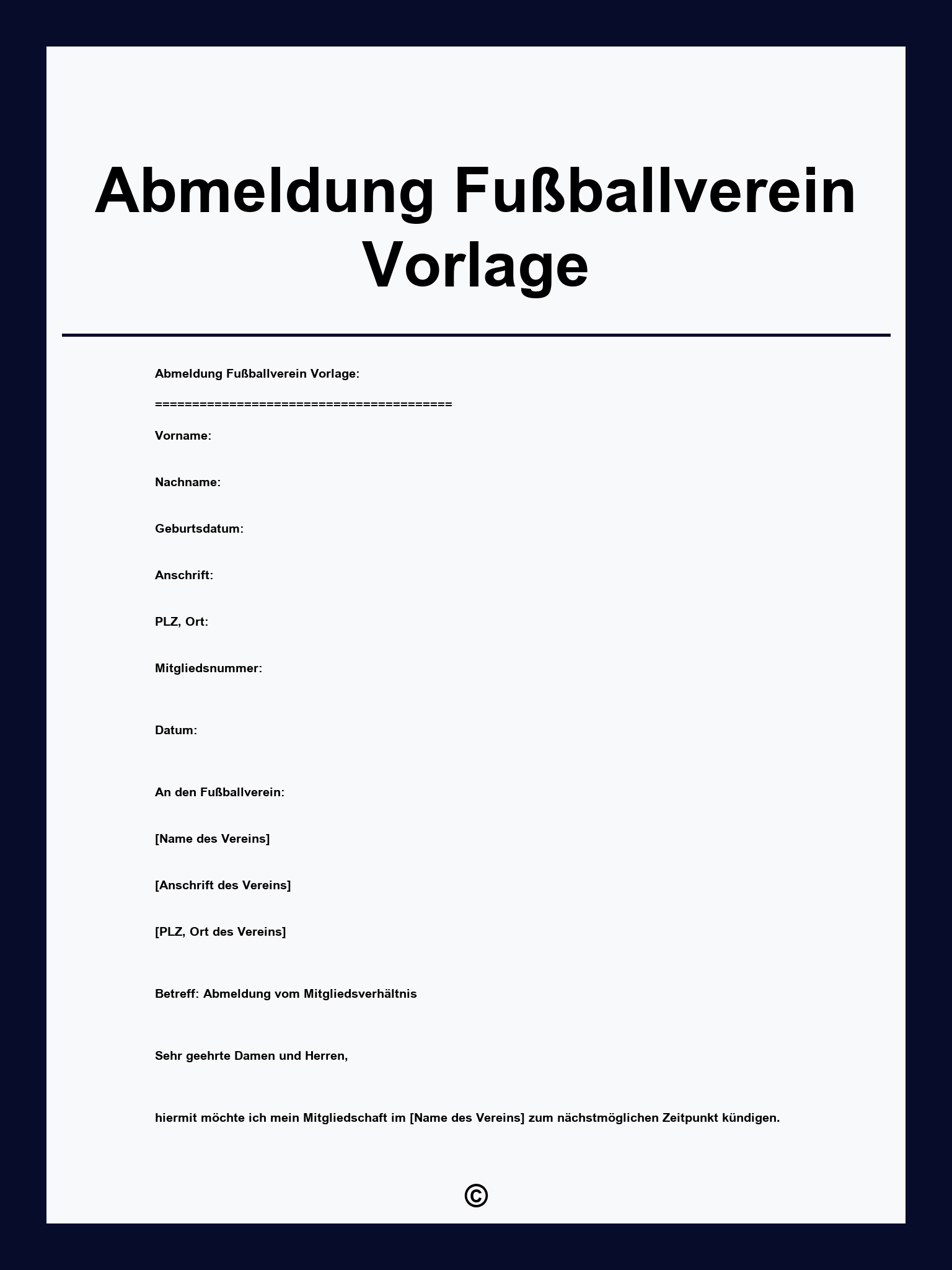 Abmeldung Fußballverein Vorlage