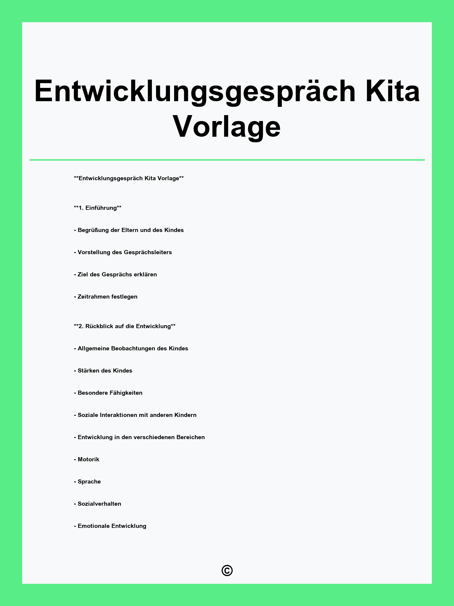 Entwicklungsgespräch Kita Vorlage