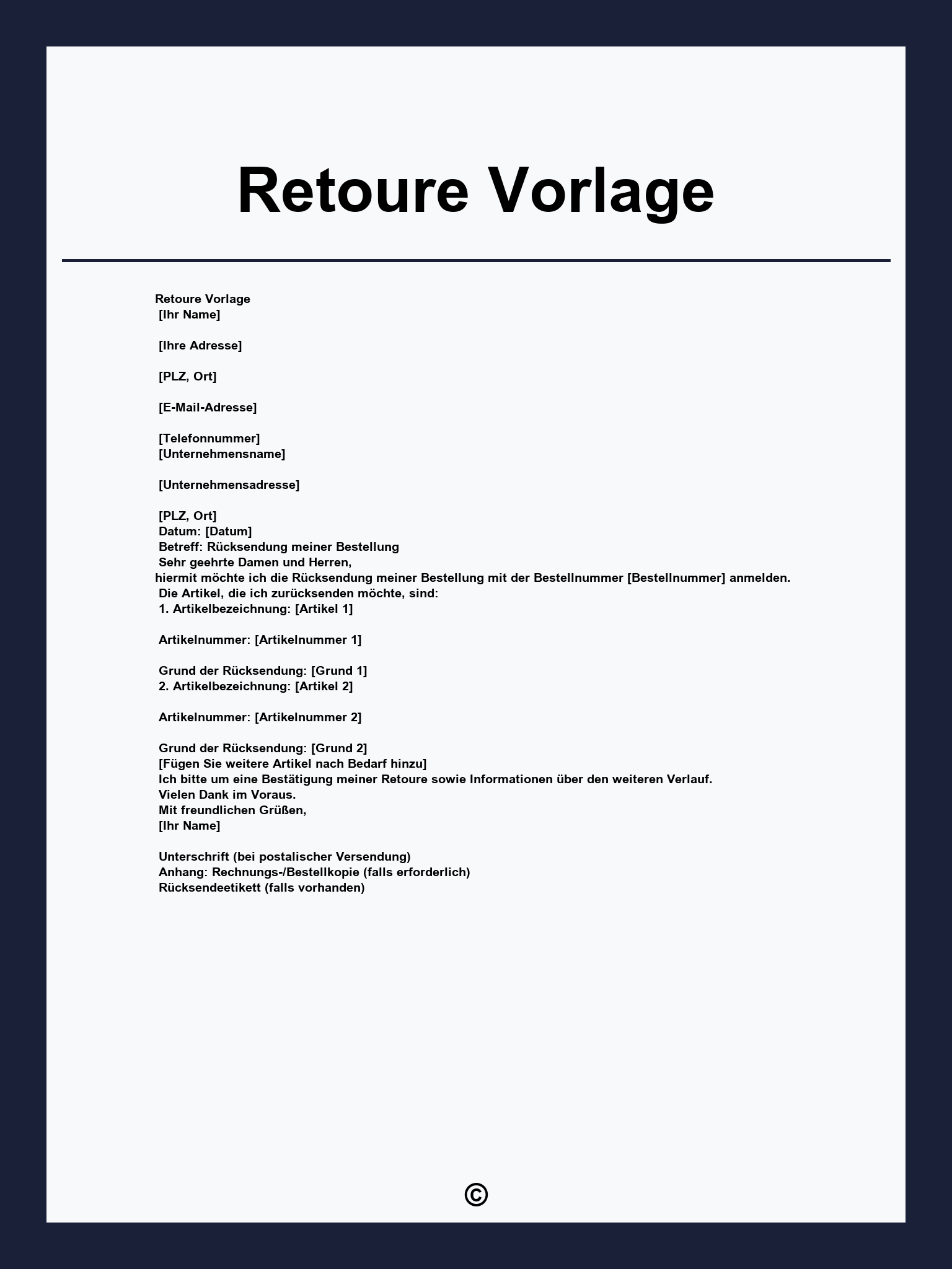 Retoure Vorlage