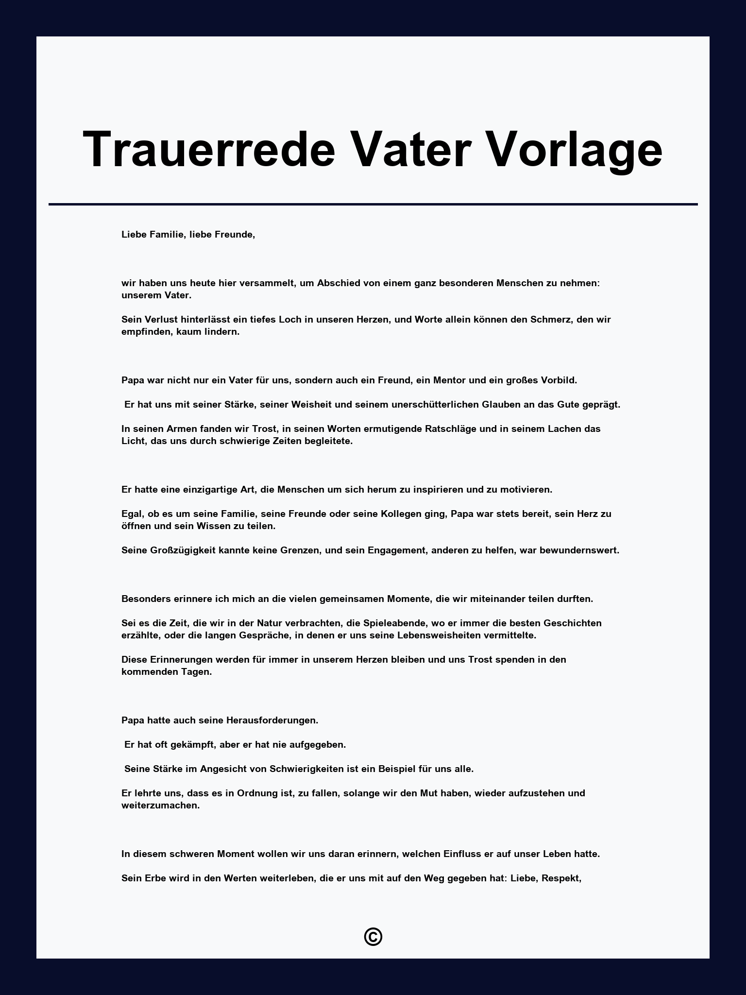 Trauerrede Vater Vorlage